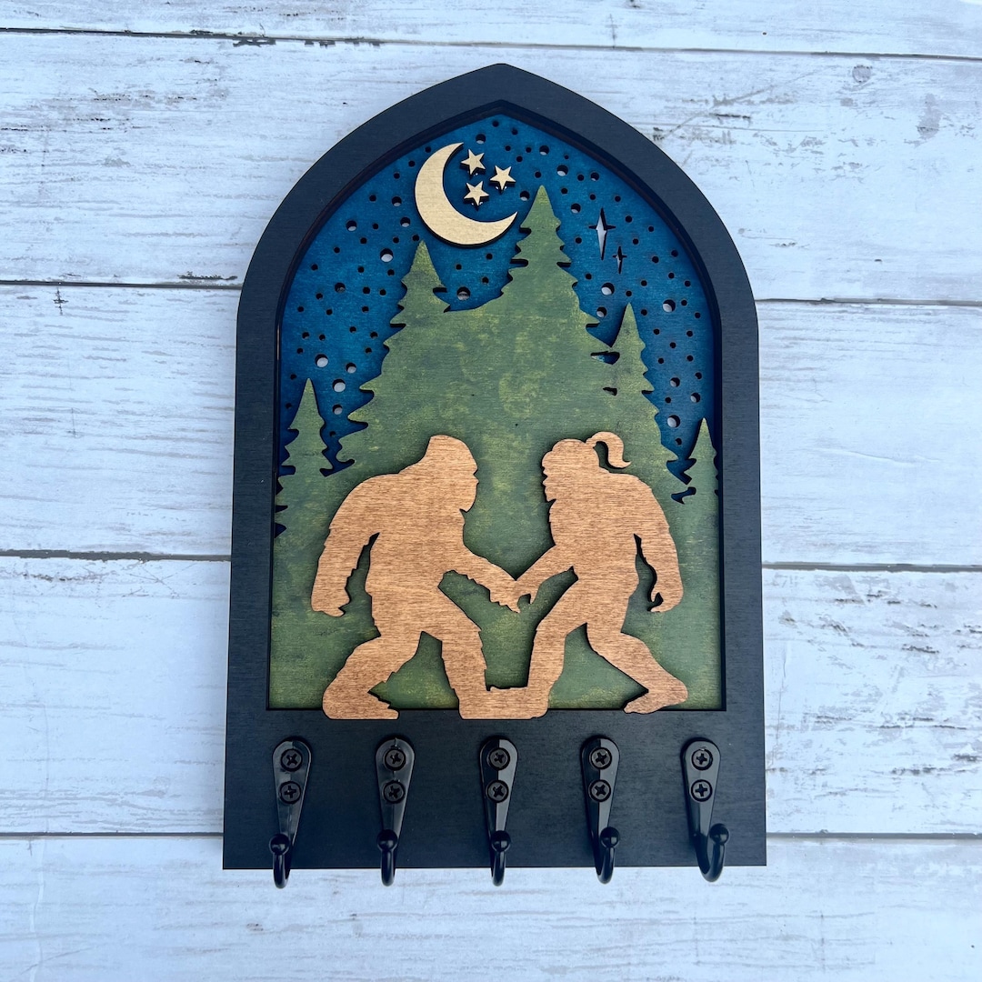 Bigfoot Couple Keyholder for Wall, Bigfoot Wall Art, Bigfoot Couple ...