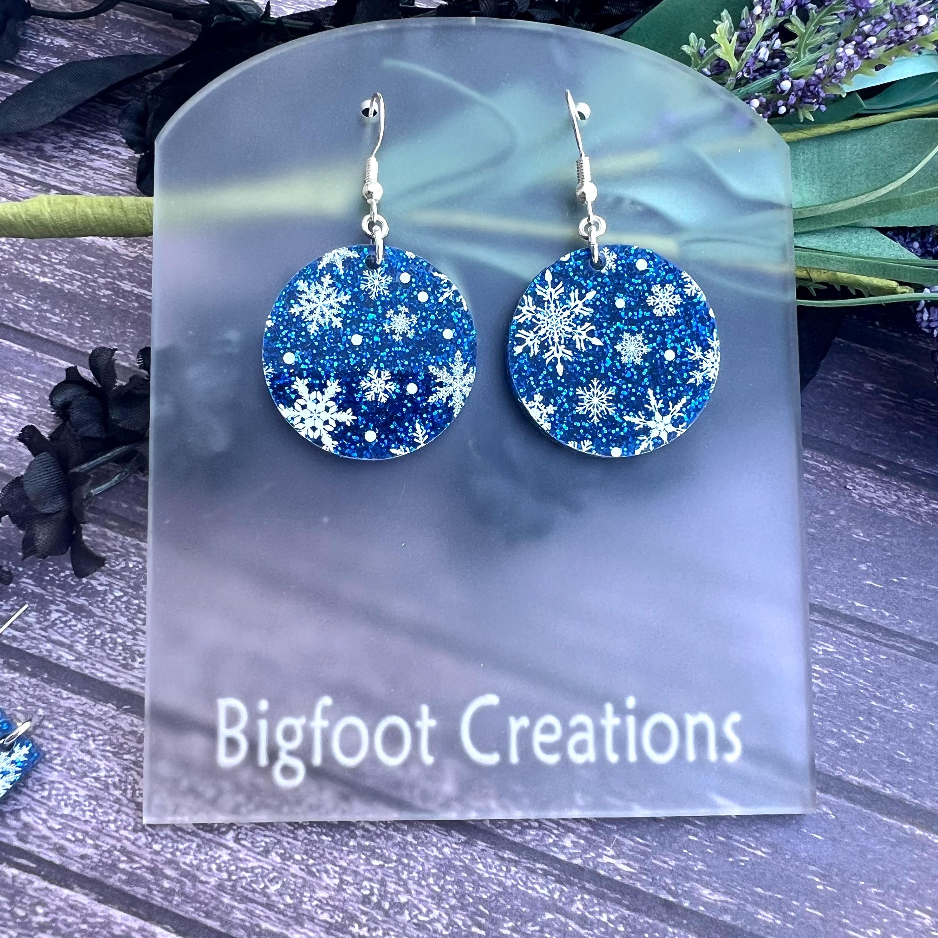 Blue Glitter Snowflake Dangle Acrylic Earrings, Winter Wonderland ...