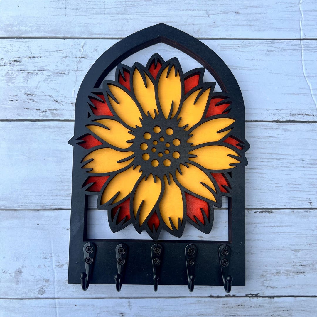 Sunflower Keyholder, Floral Key Hanger for Entryway, Sunflower Key Rack ...