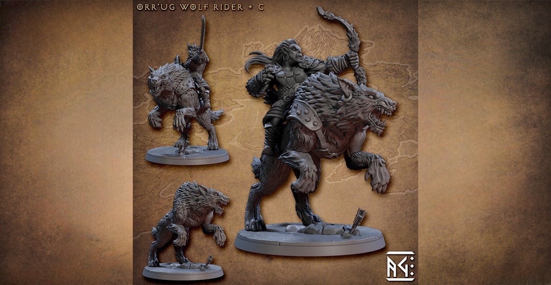 Buy Orc / Worg orr'ug Wolf Rider C Fighter 8K 3D Print Dungeons and ...