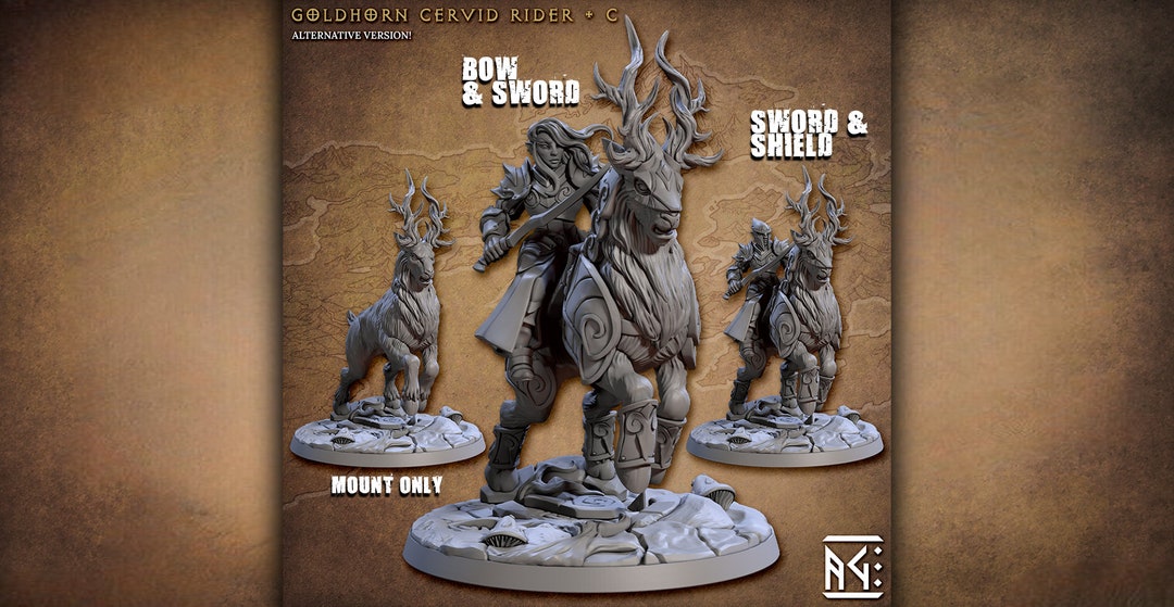 Elf Rider goldhorn Cervid Rider C 12K 3D Print Dungeons and Dragons Dnd ...