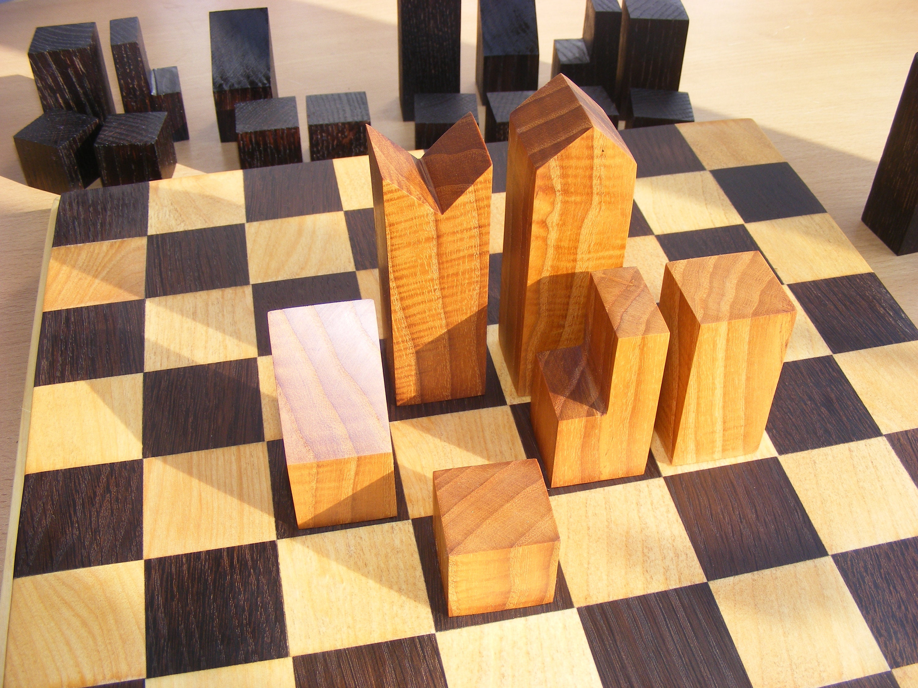 4 Handmade oak abstract geometric chess pieces 1966 | Etsy