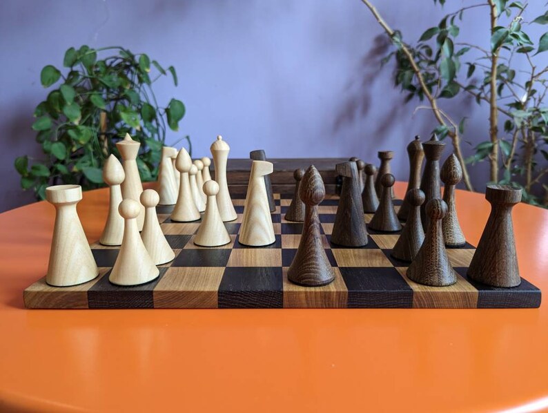 Handmade Minimalist Hermann Ohme Chess Set in Oak Wood Box - Etsy