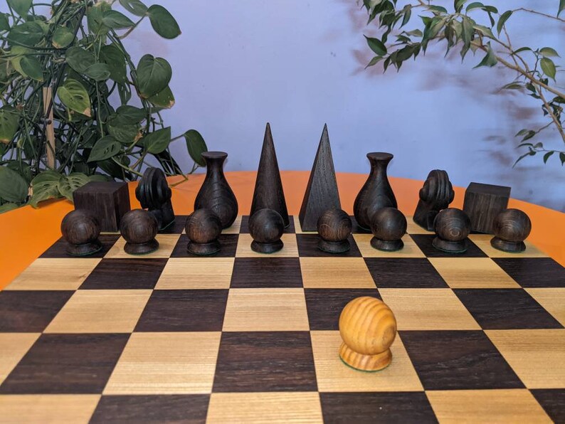 Handmade Wood Abstract Geometric Chess Set - Etsy