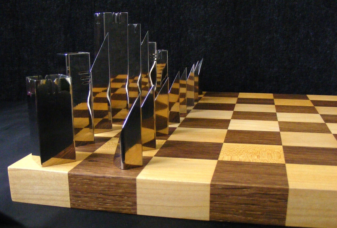 Foldable Stainless Steel Chess Set with Wooden Chessboard/box. | Etsy