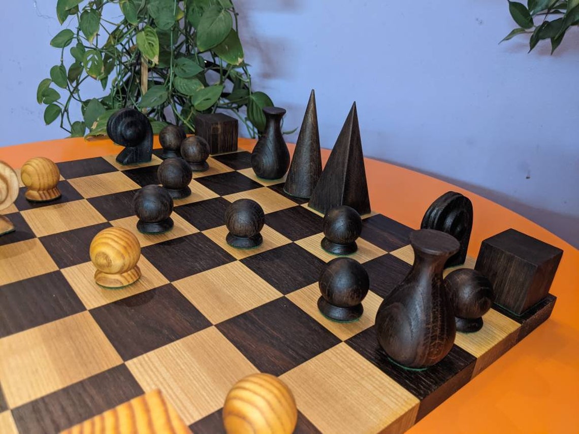 Handmade Wood Abstract Geometric Chess Set - Etsy