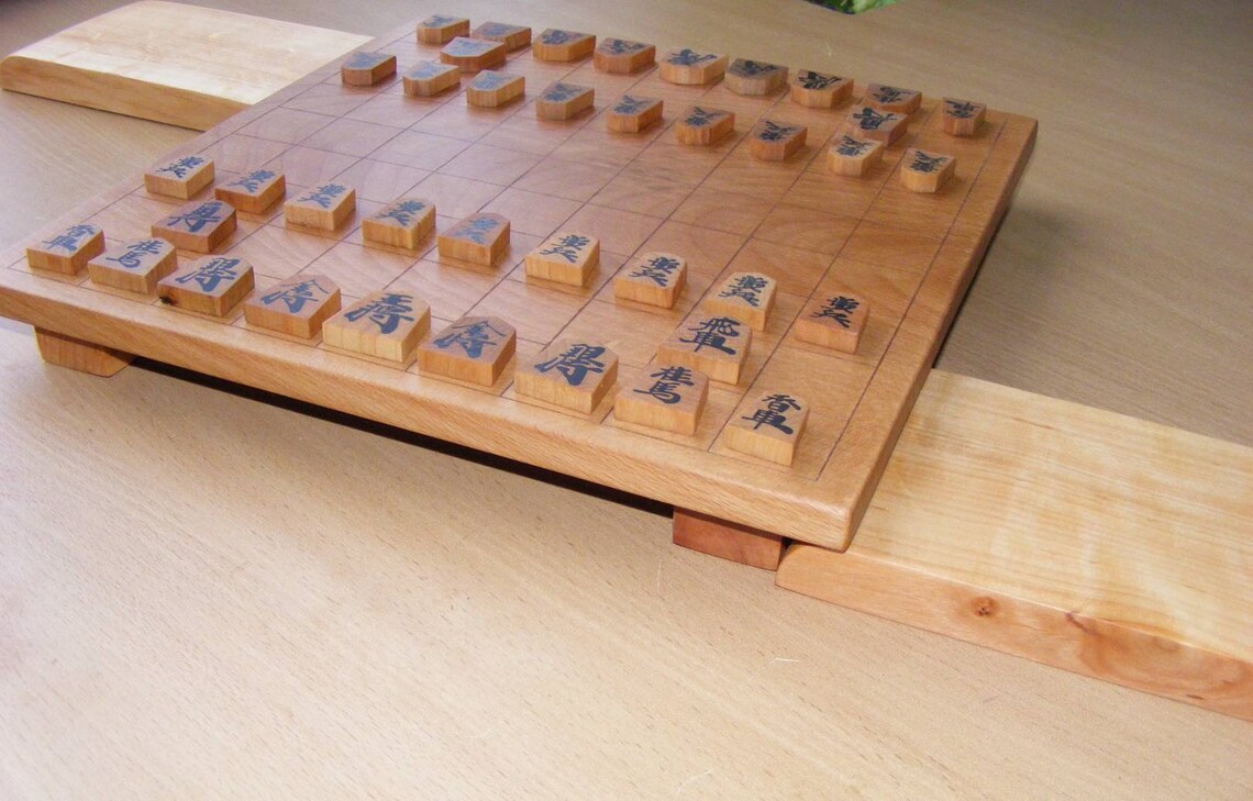 Handmade solid beech Shogi game board & pieces koma set. | Etsy
