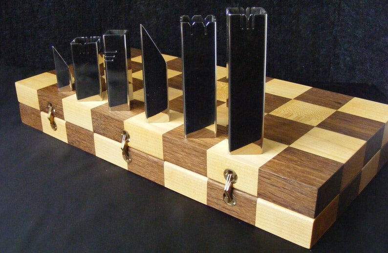 Foldable Stainless Steel Chess Set With Wooden Chessboard/box. - Etsy