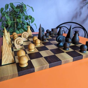 Handmade Wood Abstract Geometric Chess Set - Etsy