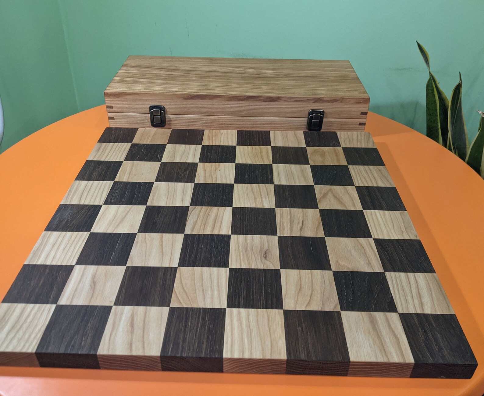 Handmade wood abstract geometric chess set in wooden chest. | Etsy