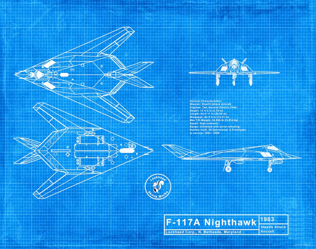 F-117A Nighthawk Stealth Fighter Blueprint - INSTANT DOWNLOAD - Print It Yourself! - Etsy