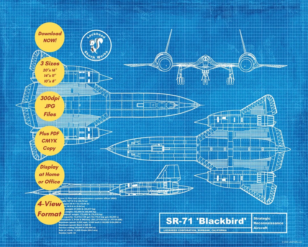 SR-71 Blackbird Blueprint Wall Poster - INSTANT DOWNLOAD - - Etsy UK