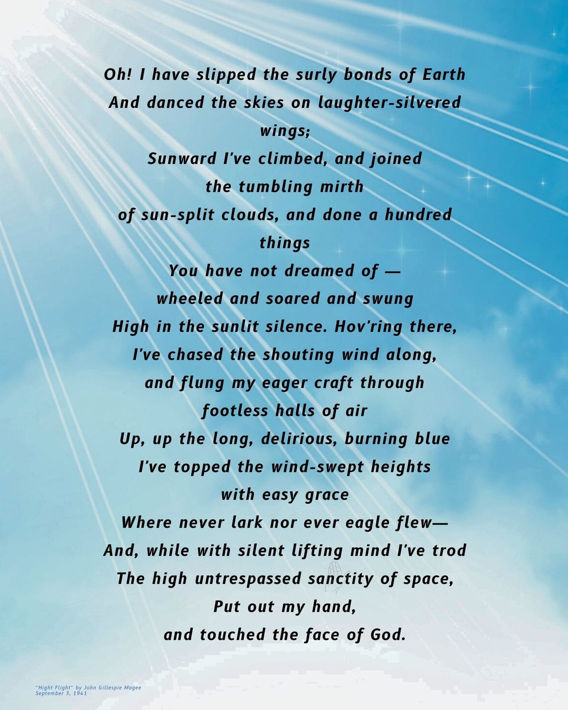 High Flight Poem - by Magee - INSTANT DOWNLOAD, Printable Item - Etsy UK