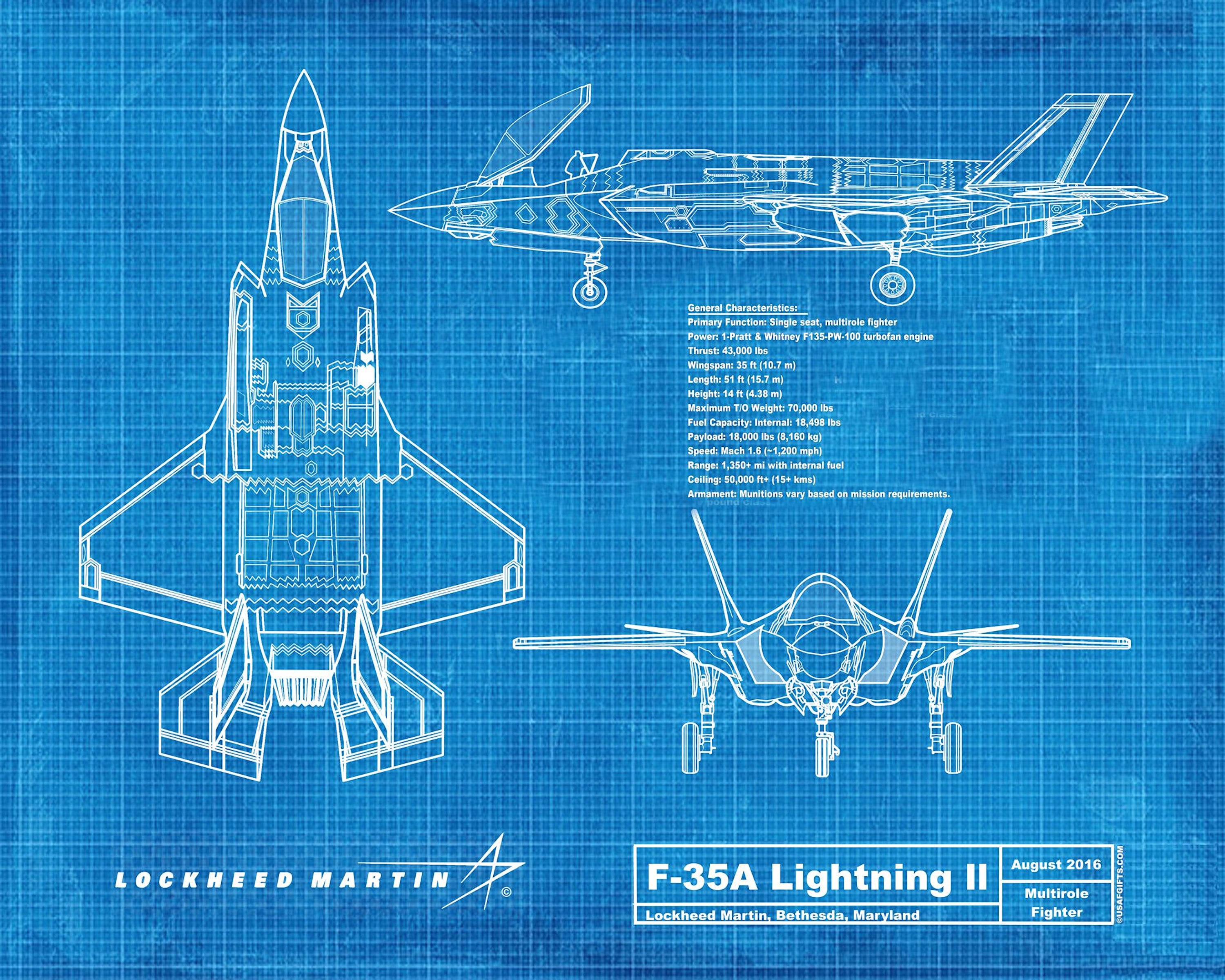 F-35A Lightning Ll Blueprint PRINTABLE INSTANT DOWNLOAD "the Panther" - Etsy
