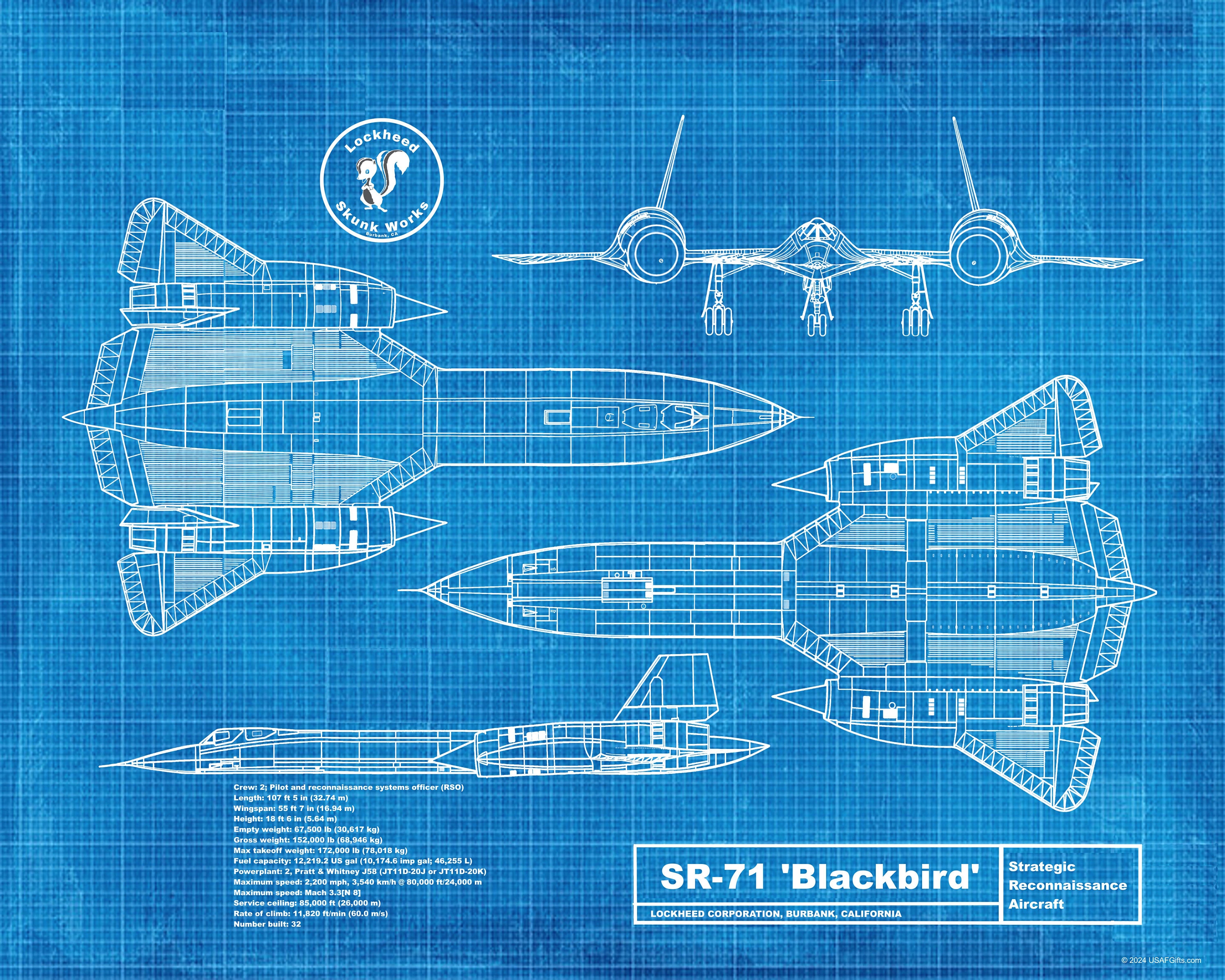 SR-71 Blackbird Blueprint Wall Poster - INSTANT DOWNLOAD - - Etsy