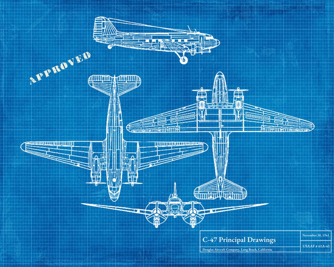 Legendary C-47 Skytrain Blueprint Poster Instant Download Printable - Etsy