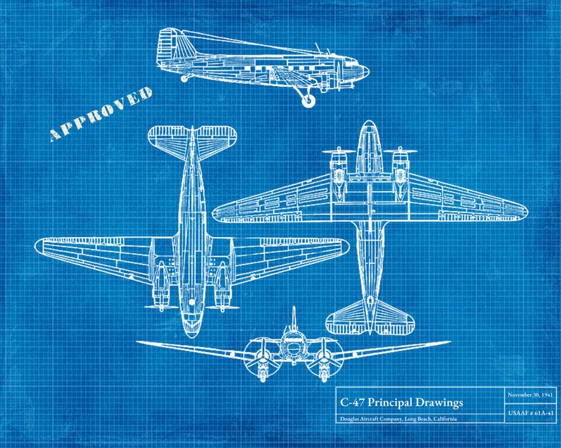Legendary C-47 Skytrain Blueprint Poster Instant Download - Etsy