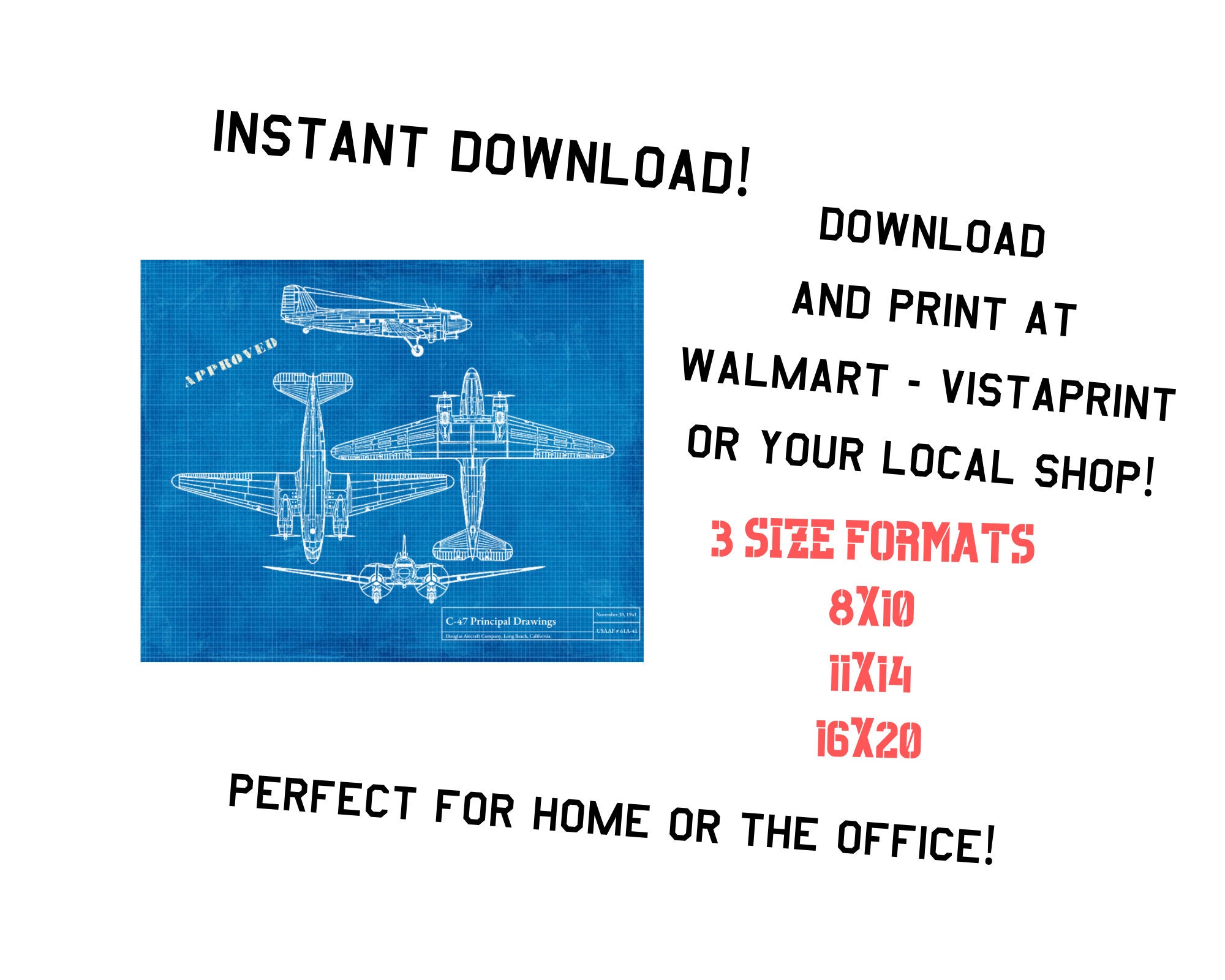 Legendary C-47 Skytrain Blueprint Poster Instant Download Printable - Etsy