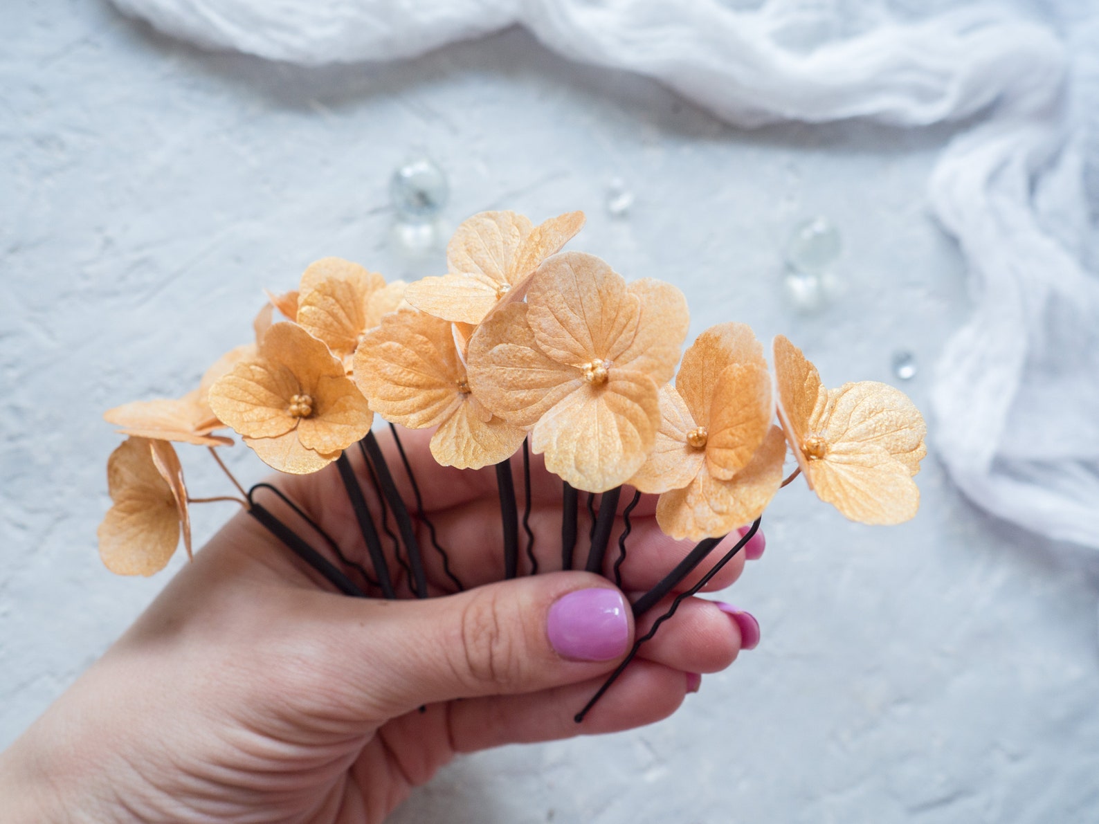 Rose Gold Hydrangea Hair Piece Wedding Floral Bobby Pins - Etsy