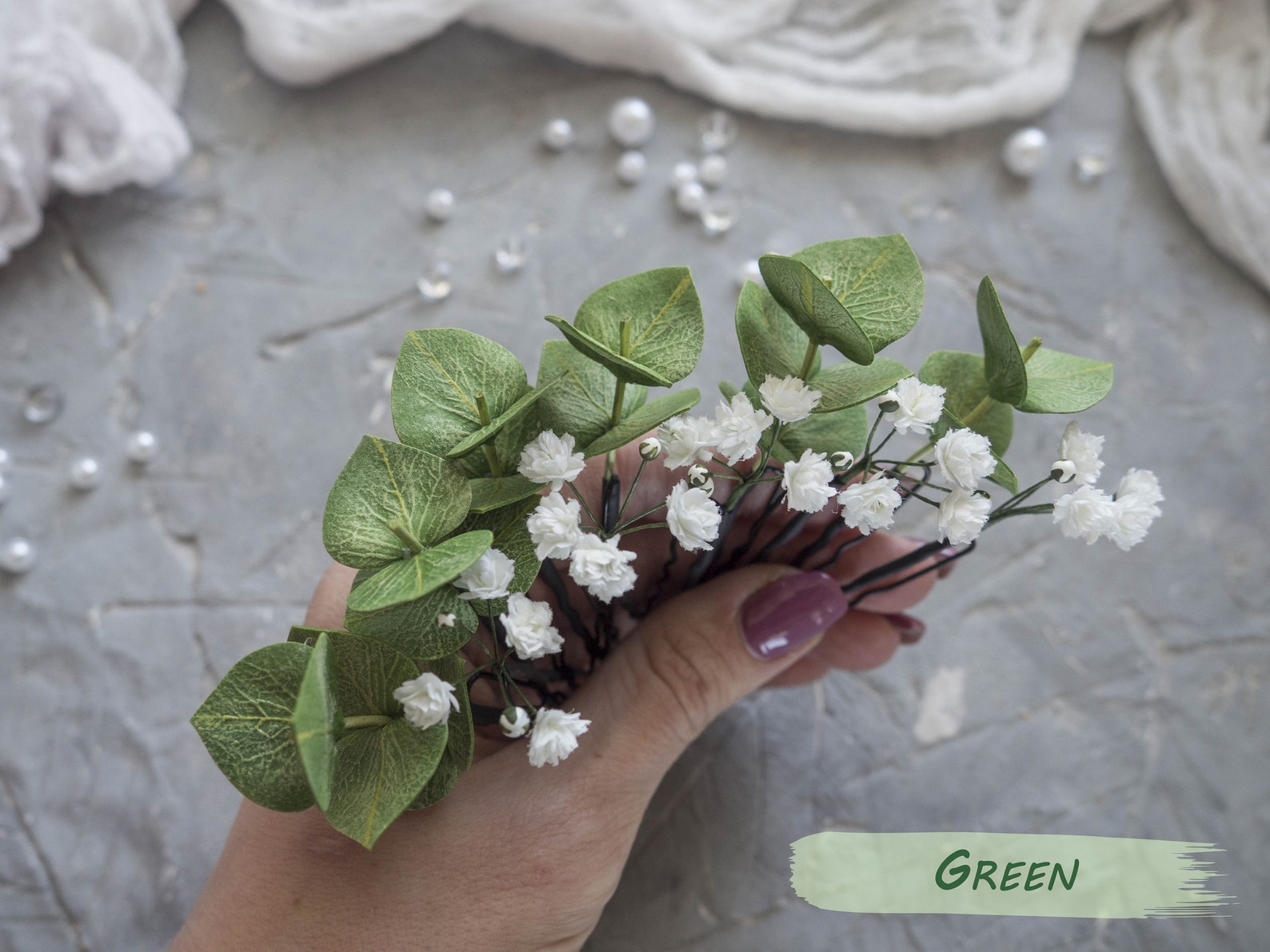Wedding Eucalyptus Hair Pins Greenery Babys Breath Piece | Etsy