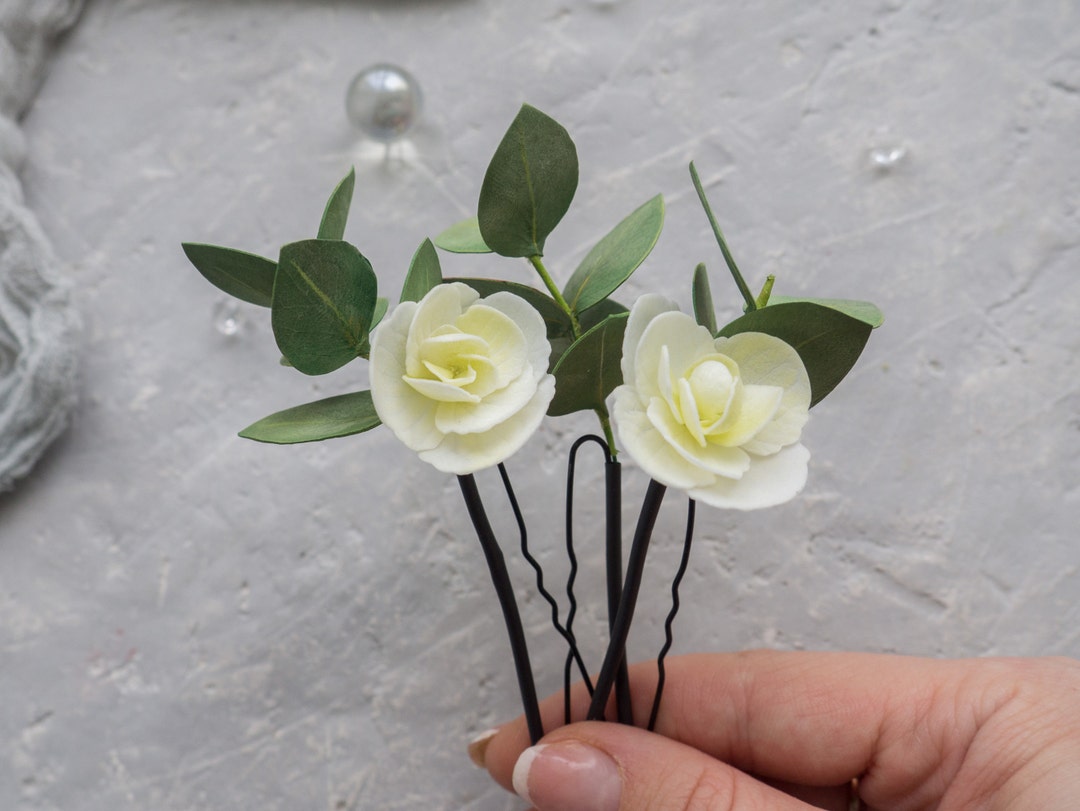 Greenery Leaves & Flower Hair Pins Wedding Headpiece - Etsy