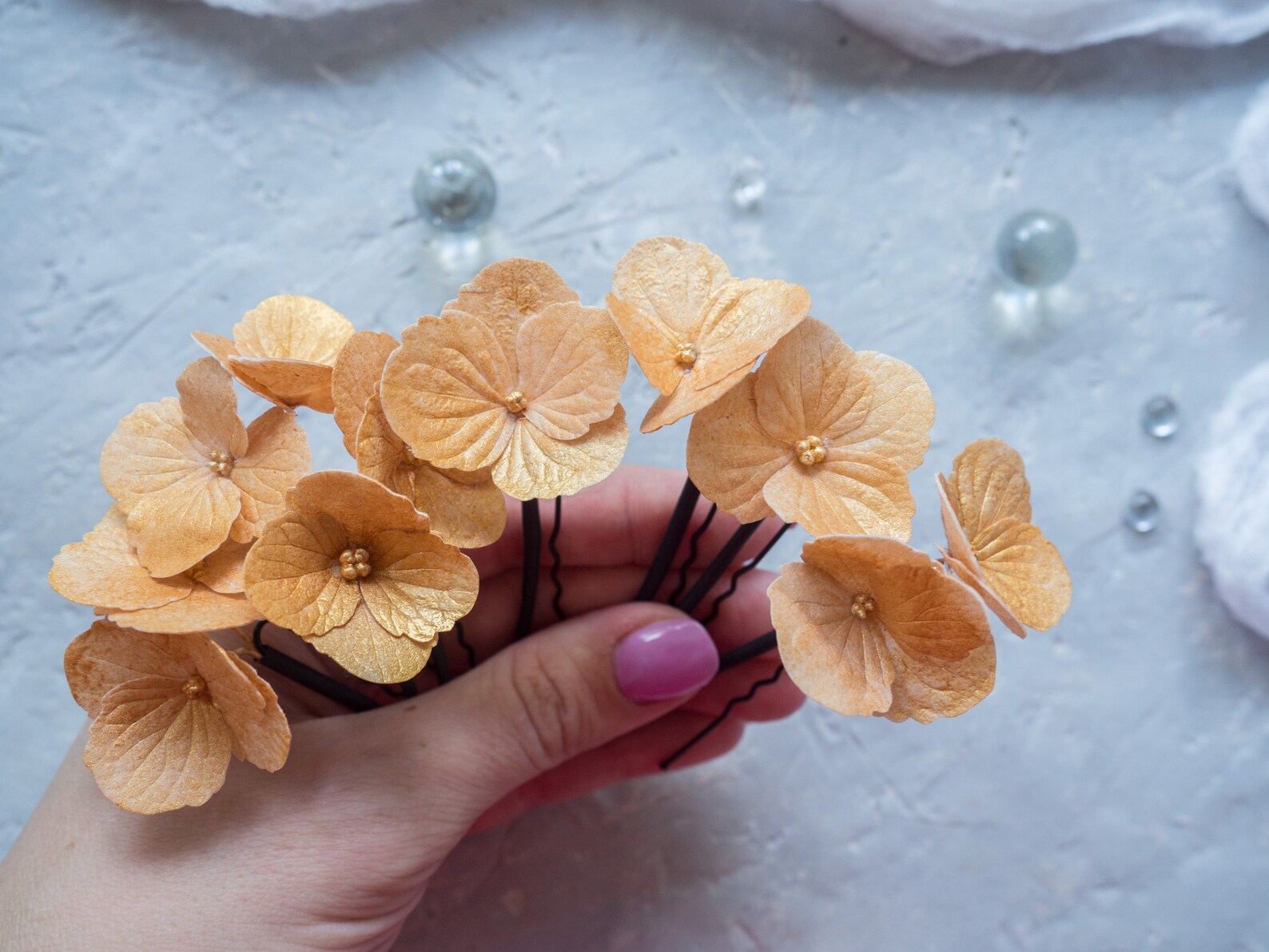 Rose Gold Hydrangea Hair Piece Wedding Floral Bobby Pins - Etsy