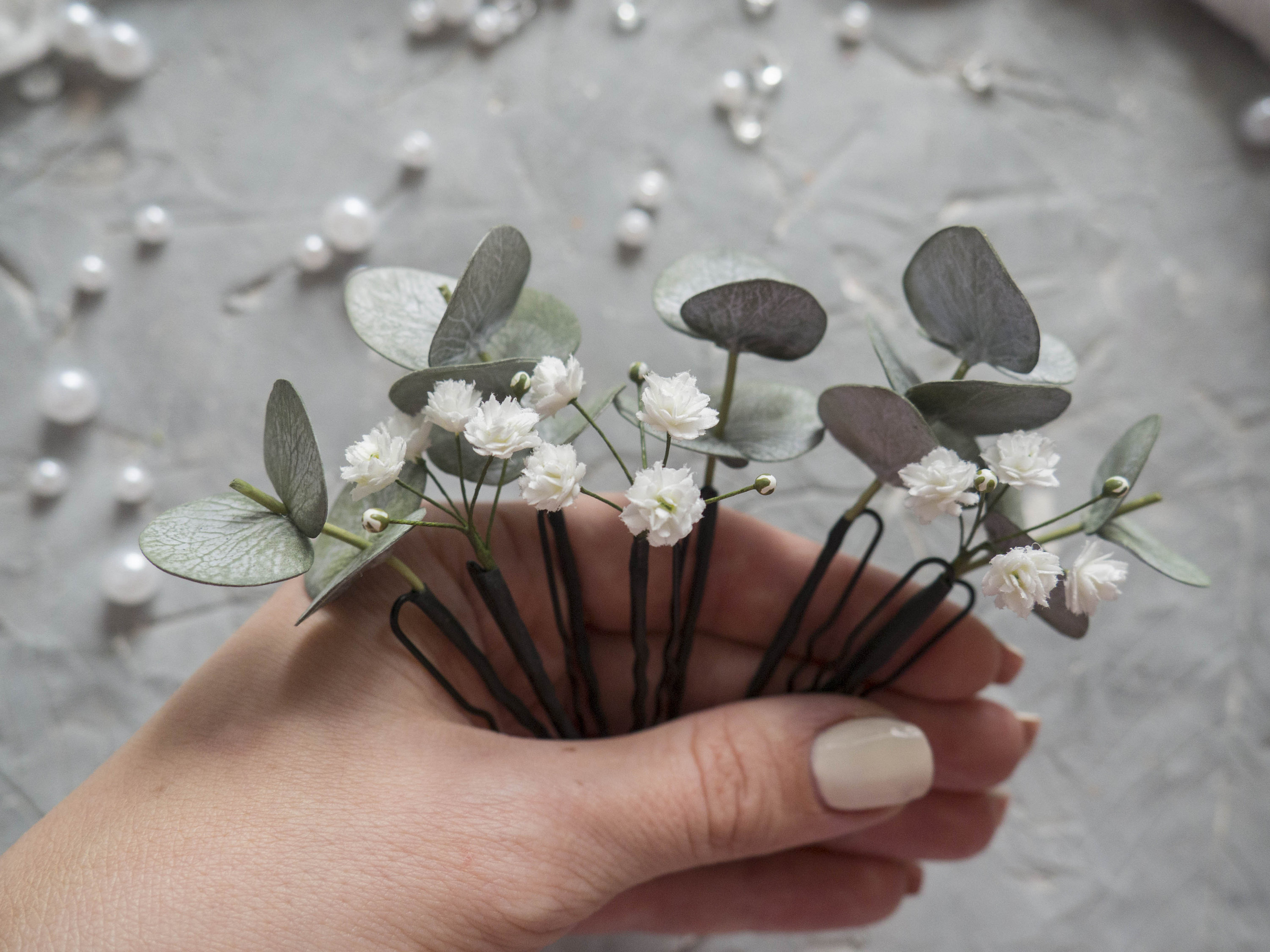 Wedding greenery hair pins Eucalyptus baby breath | Etsy