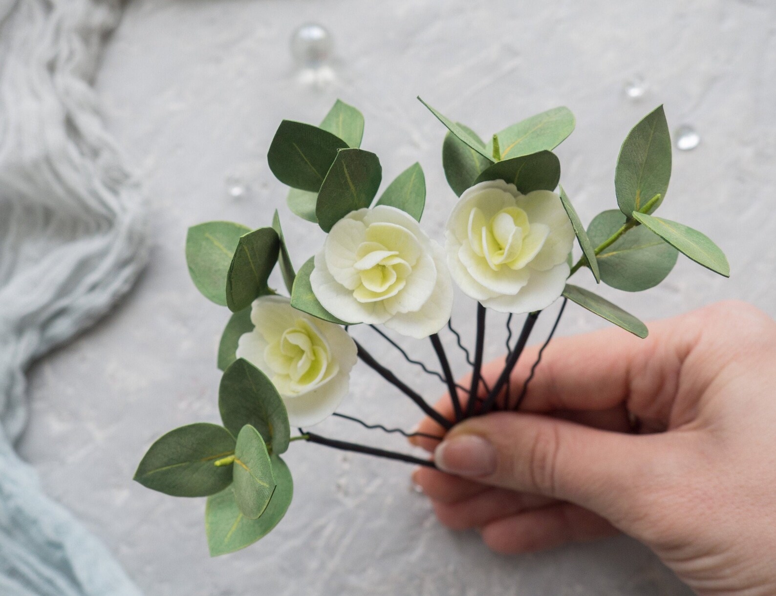Greenery Hair Pins With Faux Eucalyptus Leaves, Bridal Hydrangea - Etsy