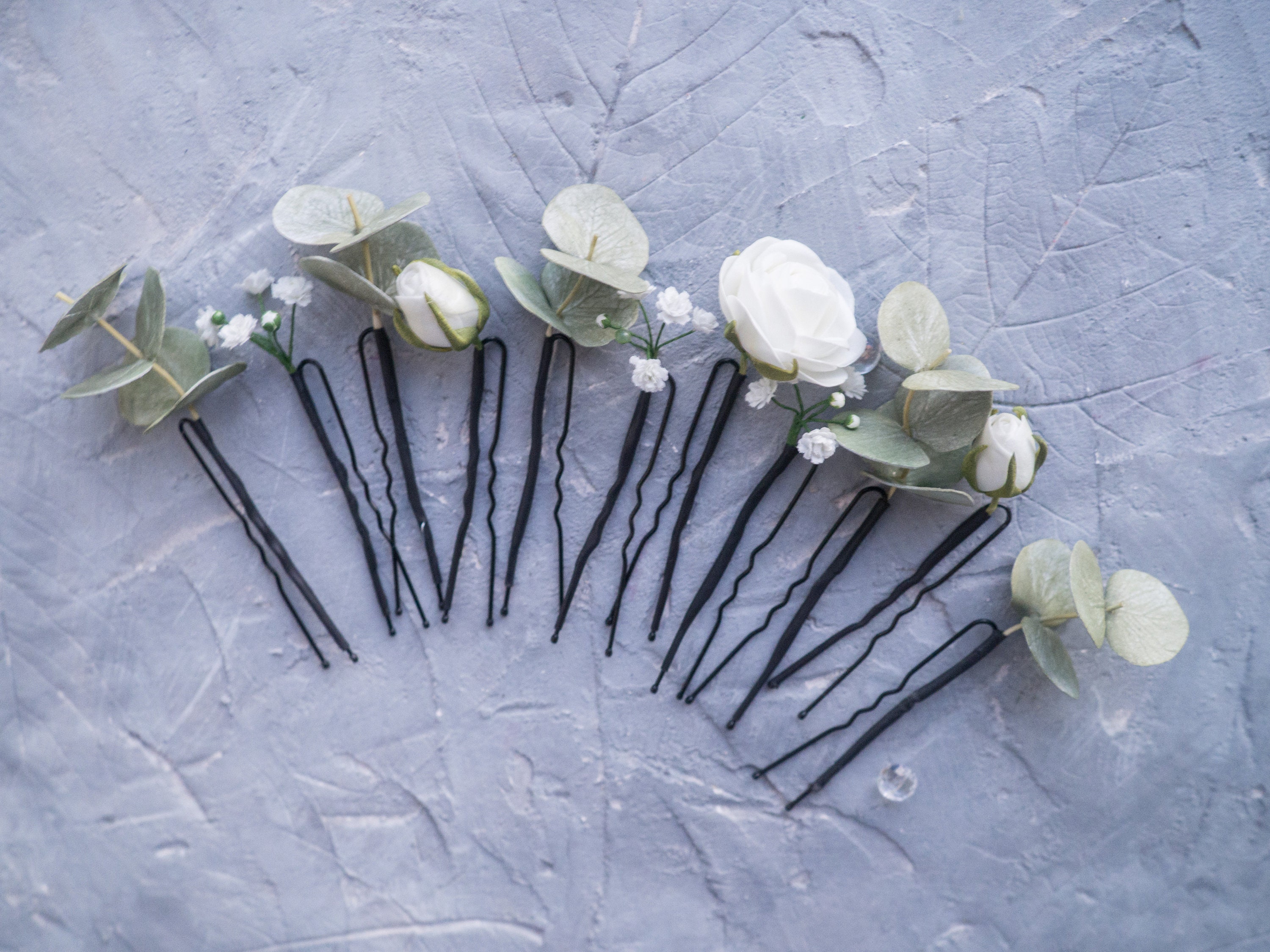 Bridal flower bobby pins Greenery hair piece | Etsy