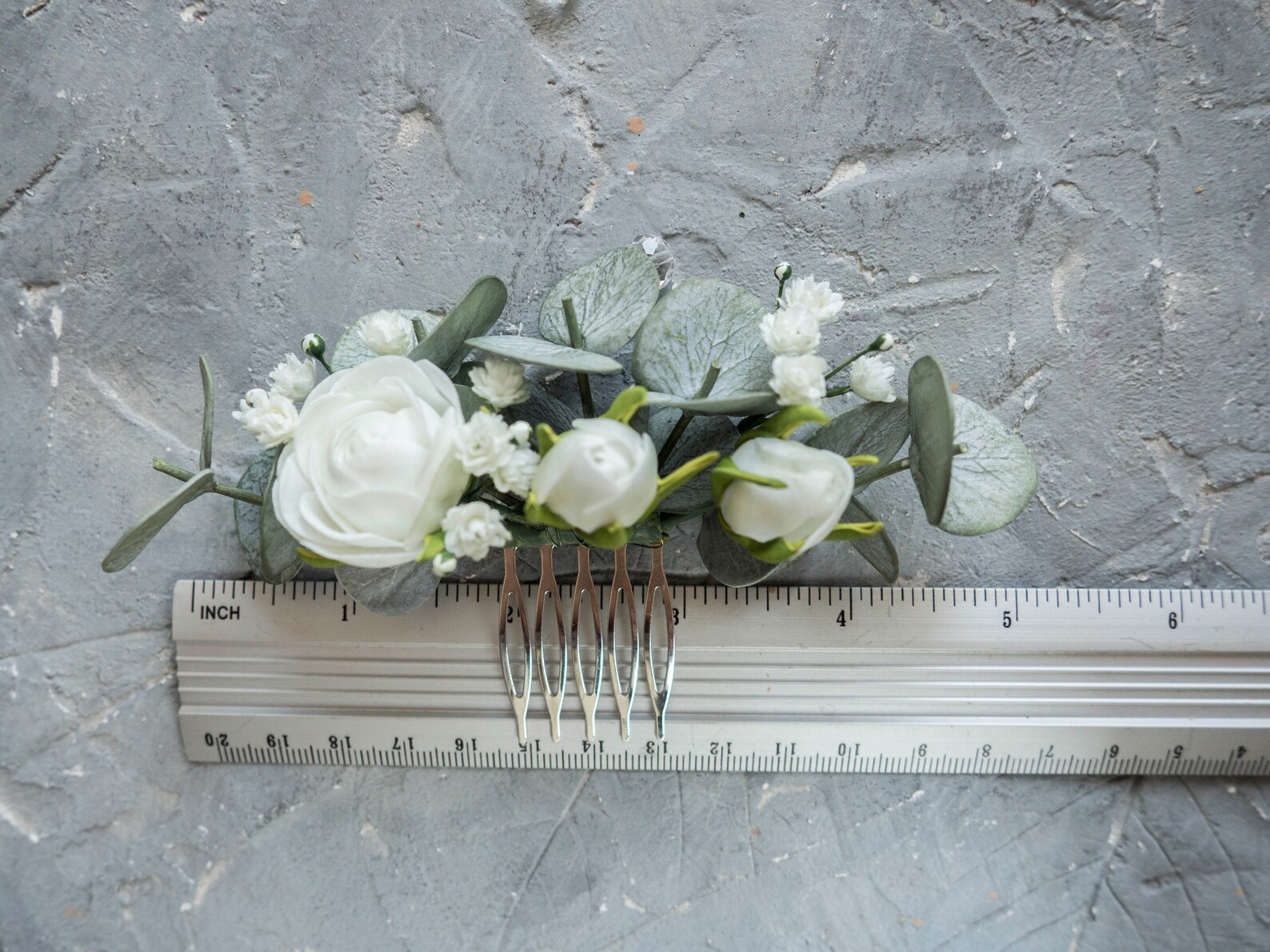 Bridal eucalyptus hair comb white rose piece greenery | Etsy
