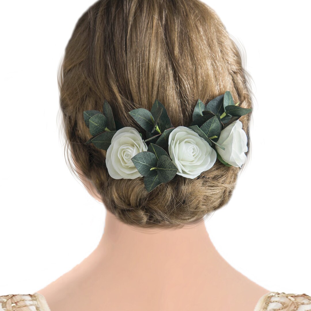 Wedding Headpiece Greenery Eucalyptus Rose Hair Piece - Etsy