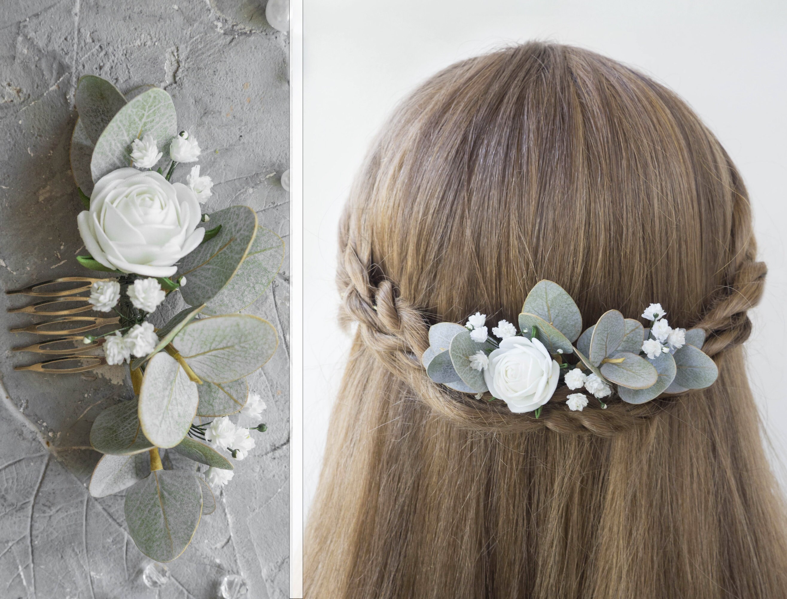 Braut Haarteil Eukalyptus Hochzeit Haarclip Blumen Braut - Etsy.de