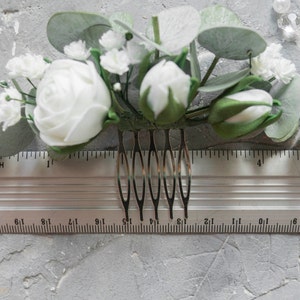 Bridal Eucalyptus Hair Comb White Rose Piece - Greenery Wedding - Etsy
