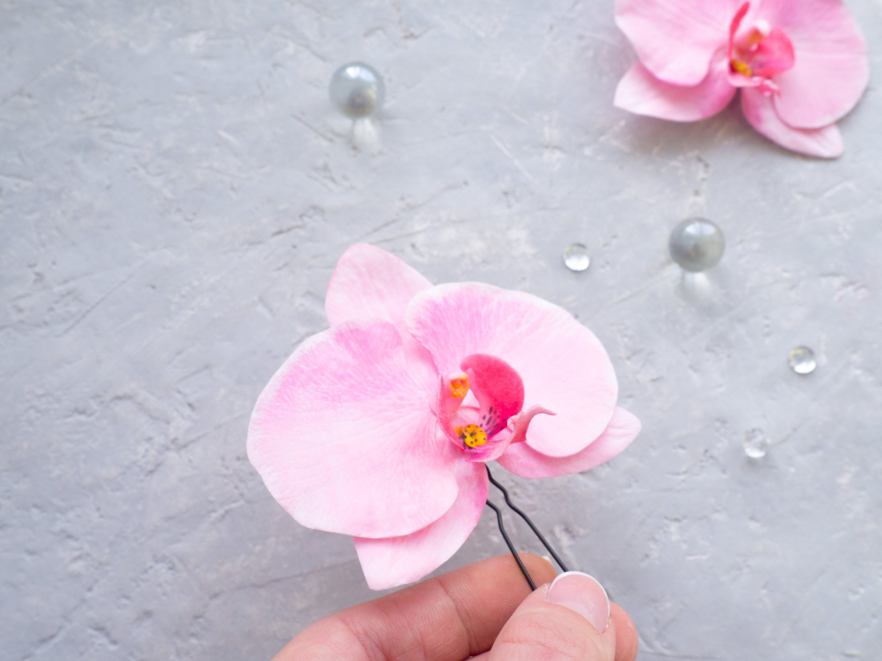 Tropical Flower Hair Pin With Pink Orchid - Etsy