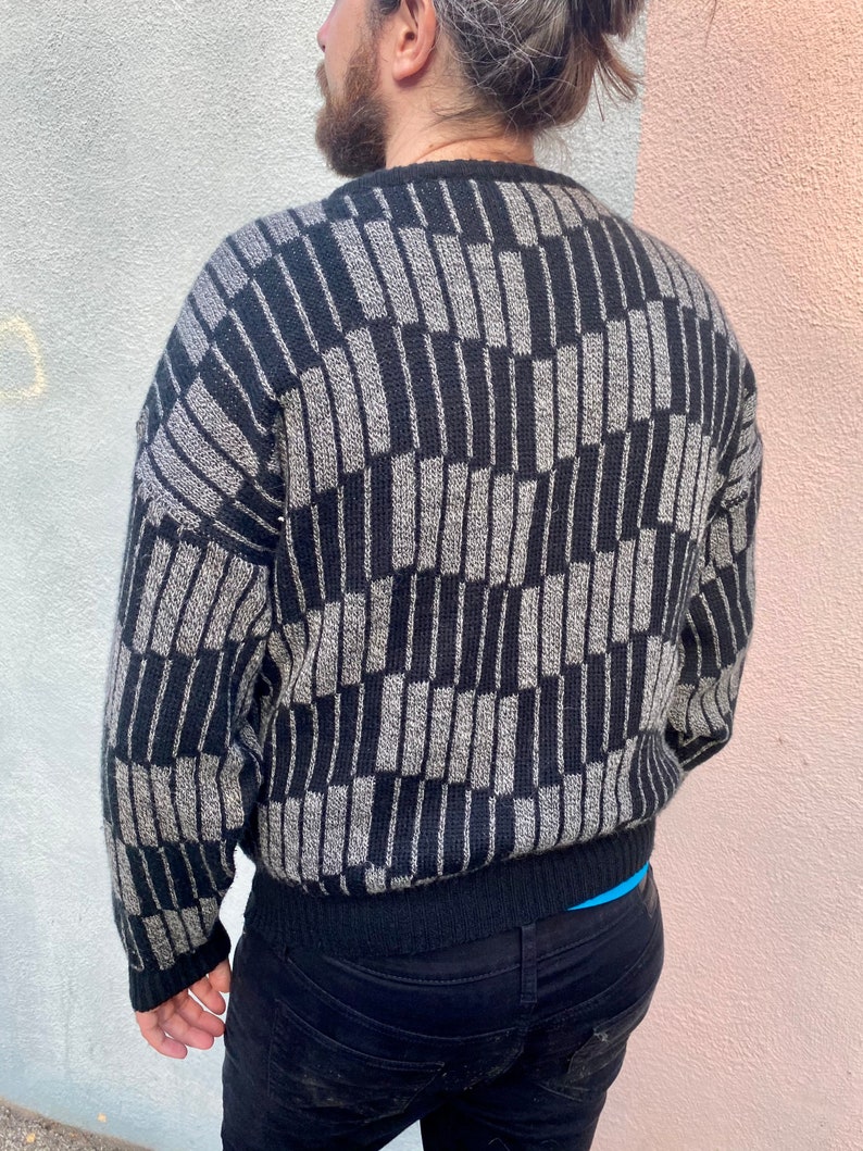 Vintage 80s comedian Sweater Large Wool Blend Geometric Shapes Pattern ...