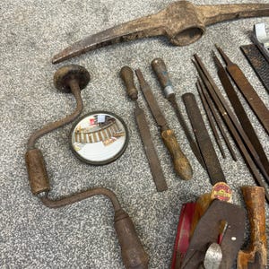Vintage Tool Job Lot Old Tools Rasp Files Hammers Pick Axe Planes Etc ...
