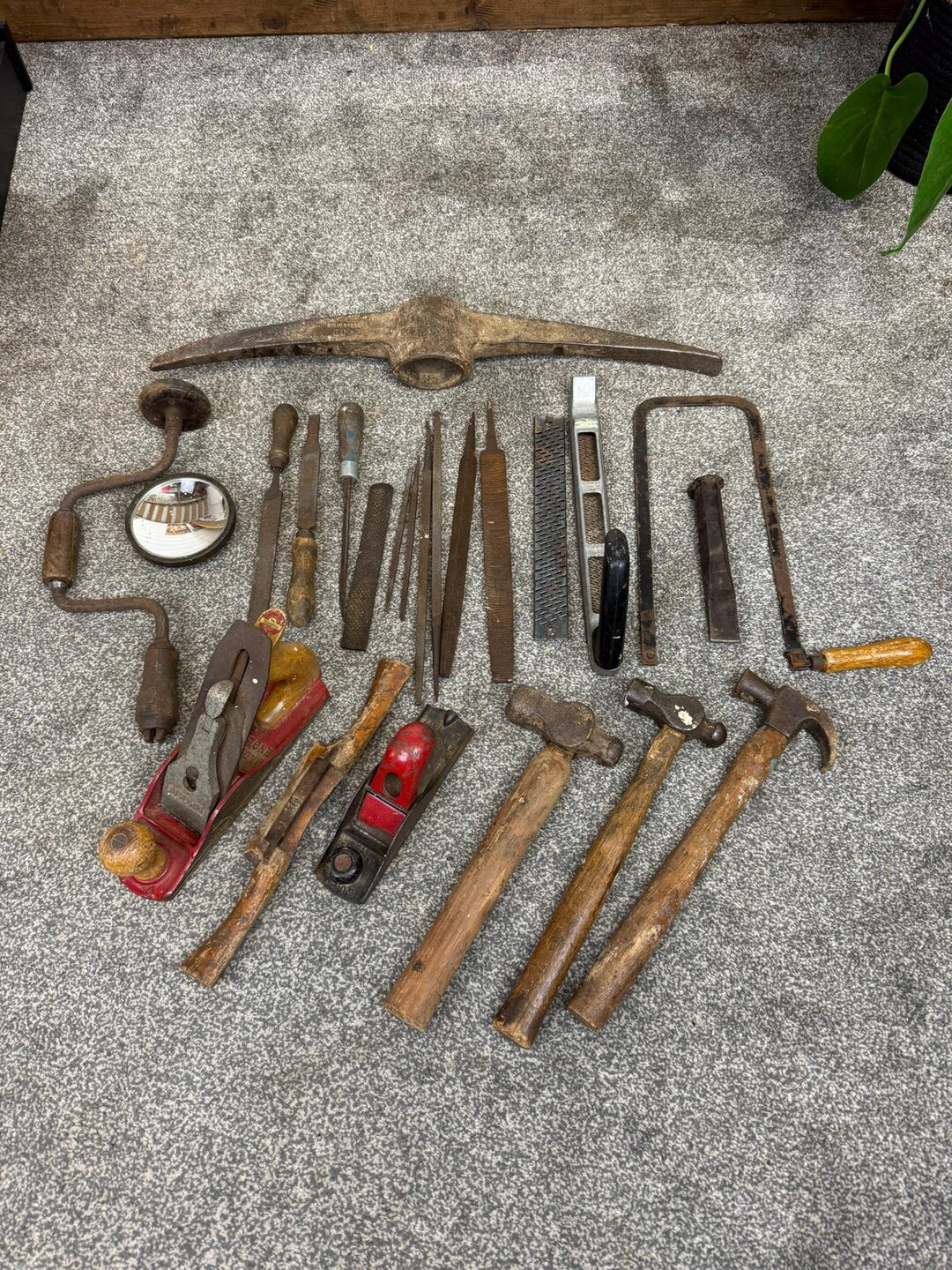 Vintage Tool Job Lot Old Tools Rasp Files Hammers Pick Axe Planes Etc ...