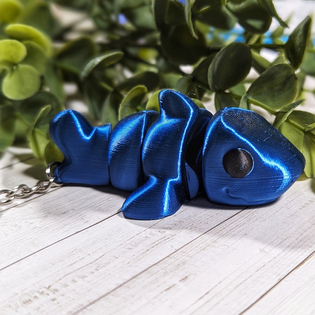 Shark Keychain 3D Printed Articulated Shark Shiny Blue Shark - Etsy