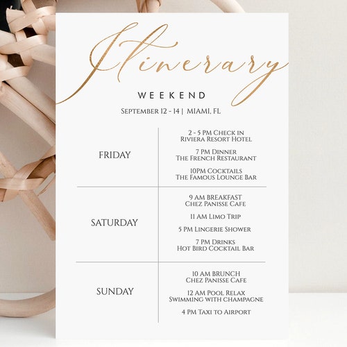 Printable Itinerary Template Editable Weekend Itinerary Hens - Etsy