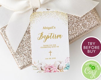 Thank You Baptism Round Tag Template Printable First | Etsy