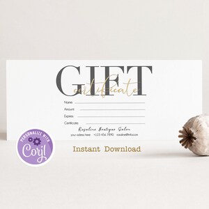 Printable Gift Certificate Template, Gold Calligraphy Gift Card ...