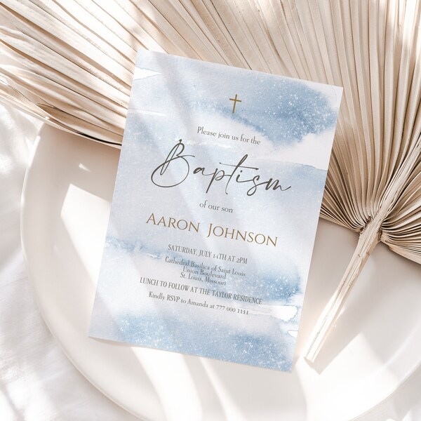 Printable Baptism Invite Boys - Etsy