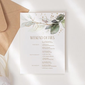 Editable Greenery Wedding Itinerary Card Template, Eucalyptus Birthday ...