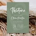 Simple Sage Green Thirteen 13th Birthday Invitation Template, Printable ...