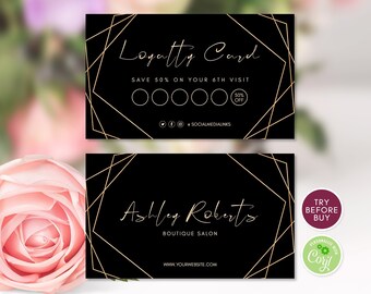 Black Loyalty Card Template Canva Editable Printable Modern - Etsy