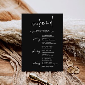 Editable Black Simple Weekend Itinerary Template, Printable Minimalist ...
