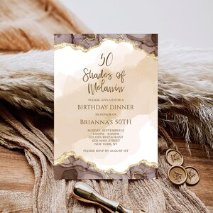 Editable Shades of Melanin Gold Birthday Dinner Invitation Template ...