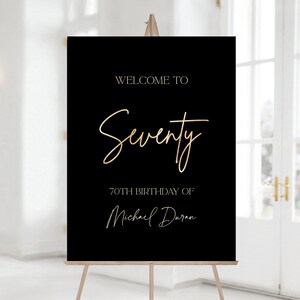 Printable 70th Seventy Birthday Welcome Sign Template, Black Gold ...