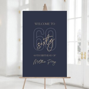 Sixty Printable Blue Navy Gold 60th Birthday Welcome Sign Template ...