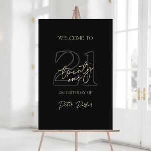 Printable 21st Birthday Welcome Sign Template, Twenty One Black Gold ...